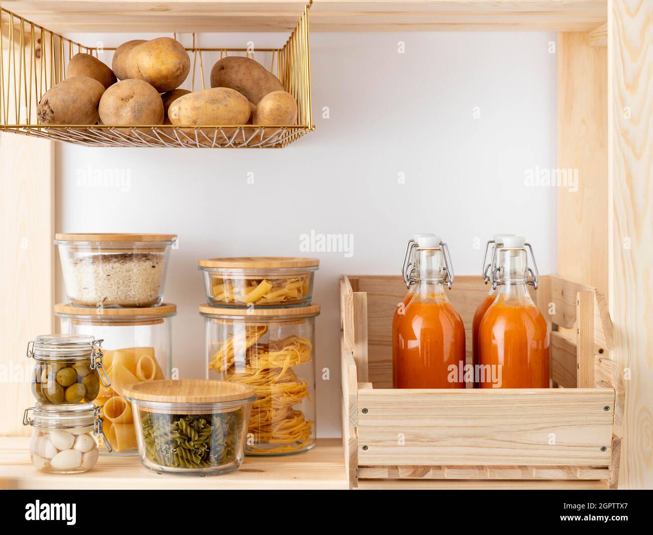 Delicious foodstuff in containers arrangement Stock Photo - Alamy