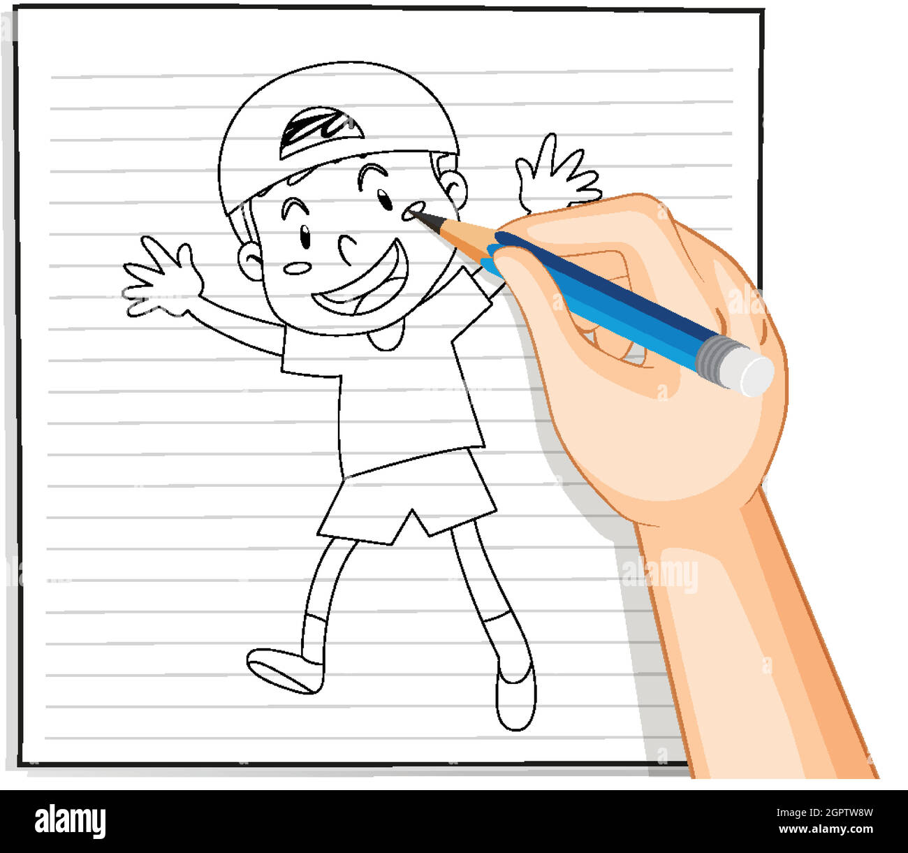 Hand writing of cute boy wearing cap outline Stock Vector Image & Art ...