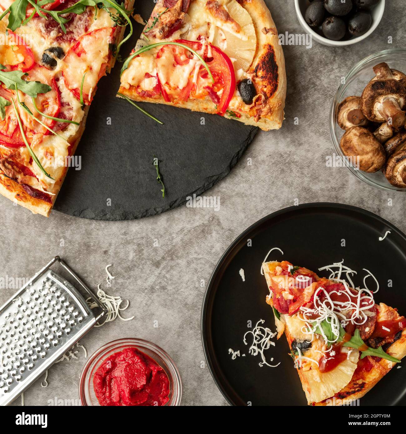 Delicious traditional pizza assortment Stock Photo - Alamy