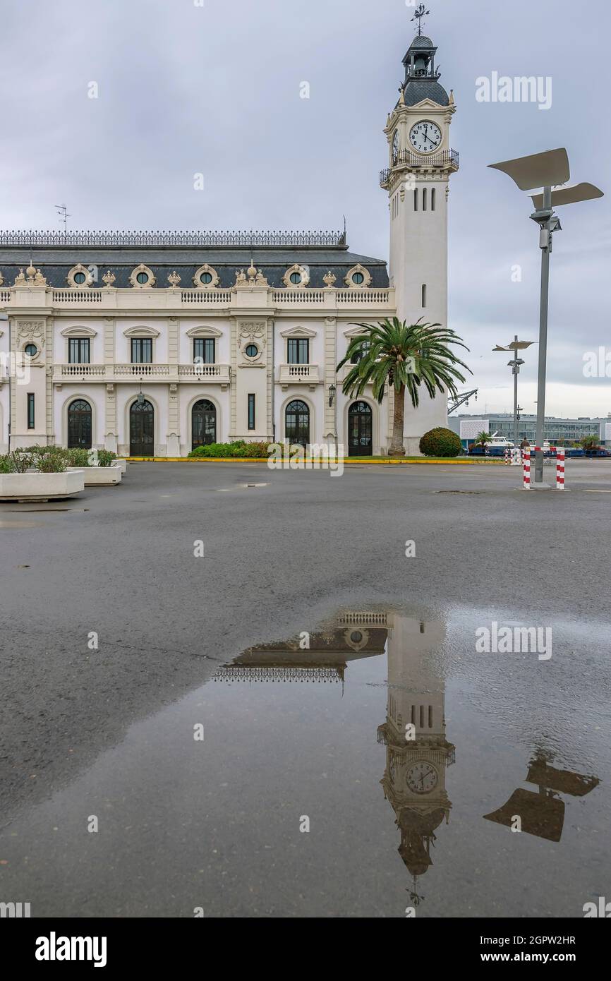 The Edificio del Reloj clock tower, port of Valencia, Spain, is ...
