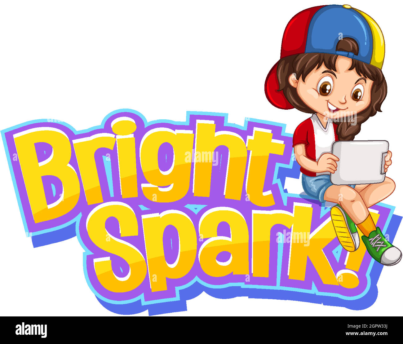 Font design for word bright spark with cute girl Stock Vector Image ...