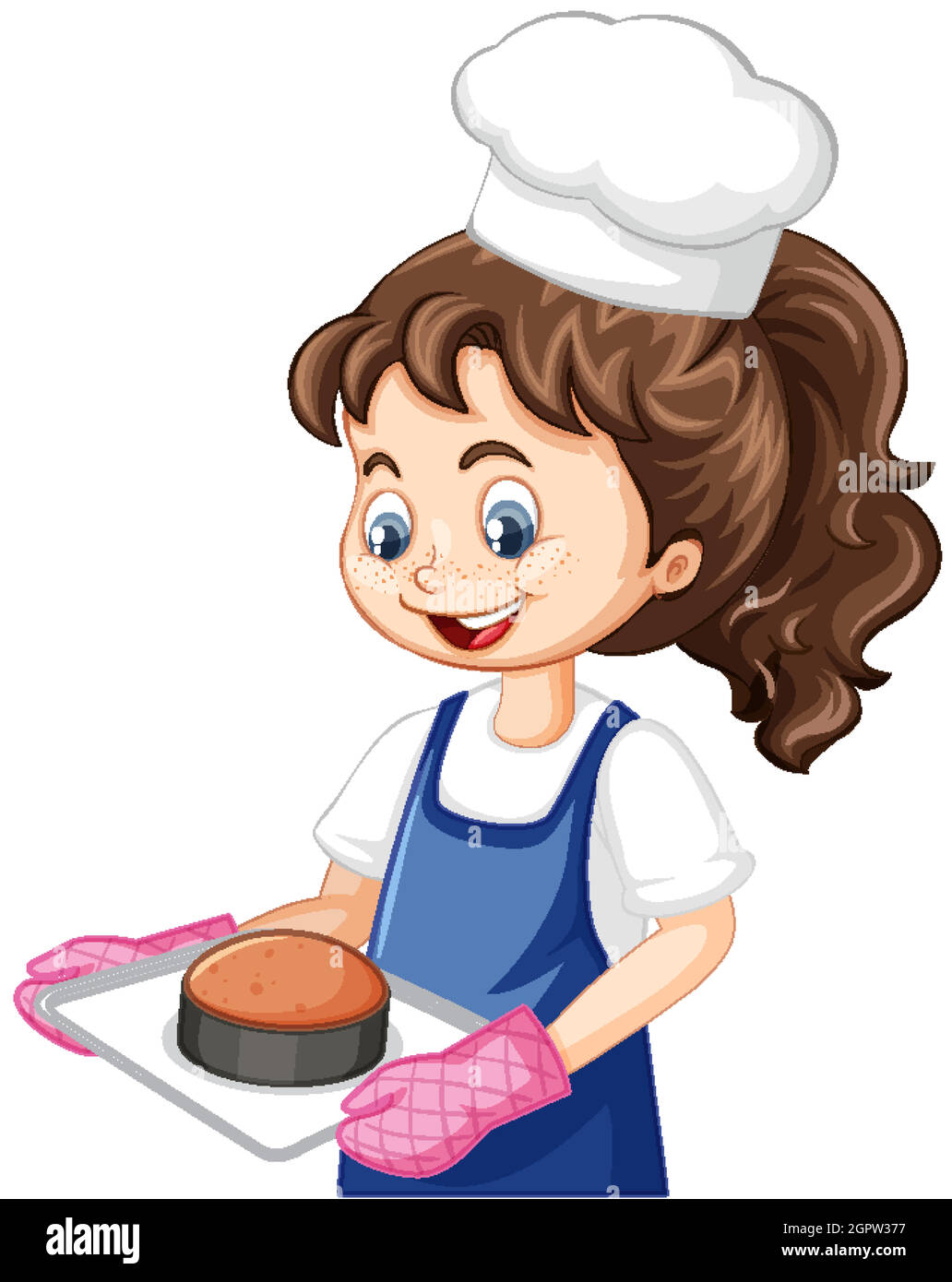 Chef girl wearing chef hat holding baking tray Stock Vector Image & Art ...