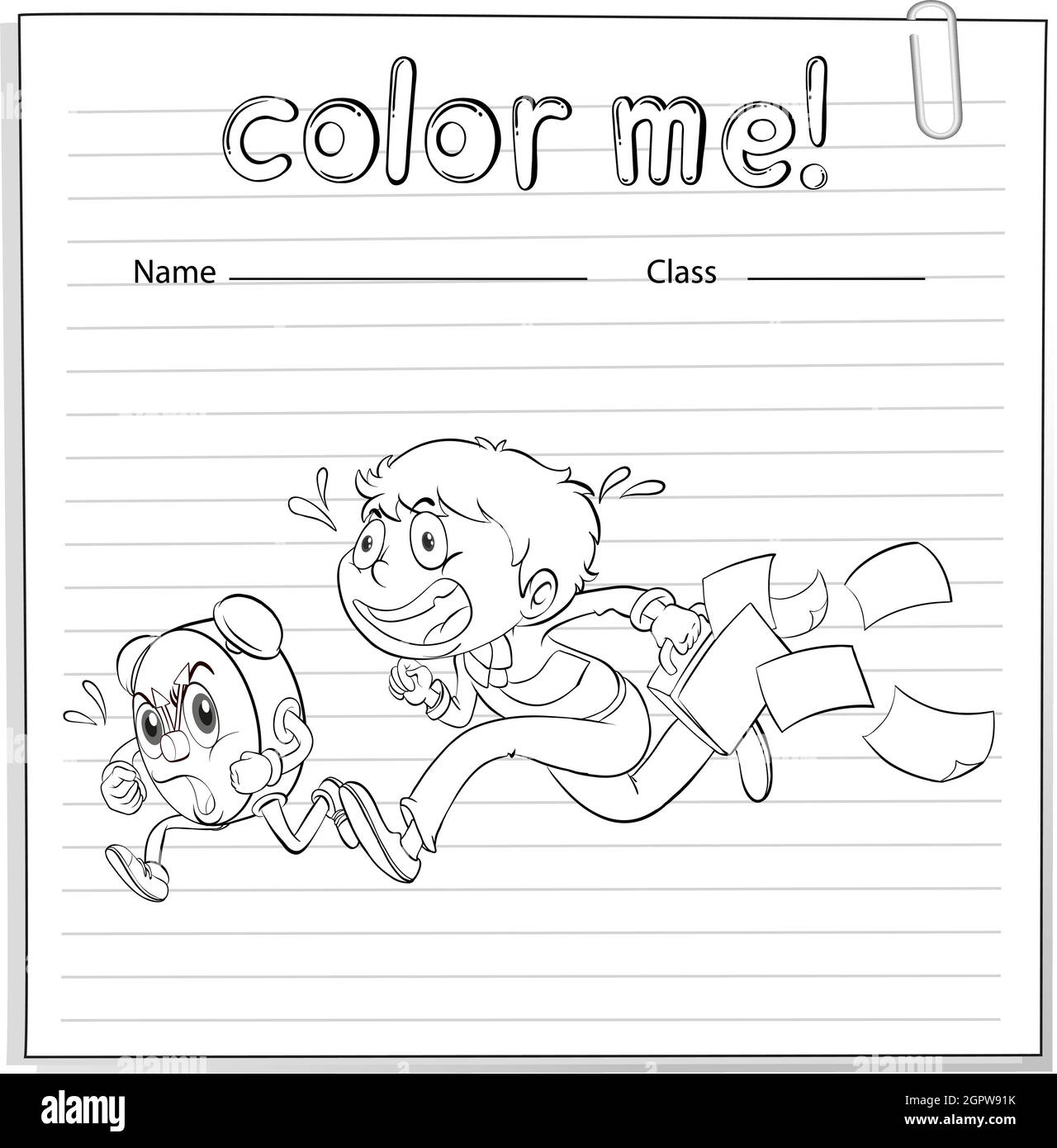 A worksheet with a boy and a clock running Stock Vector Image & Art - Alamy