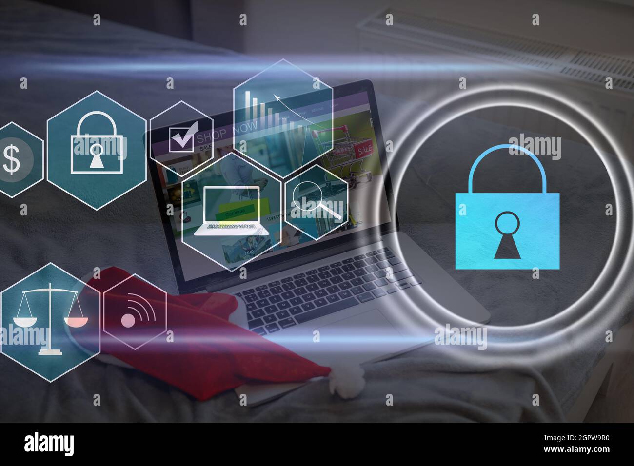 Digital cybersecurity and network protection concept. Virtual locking ...