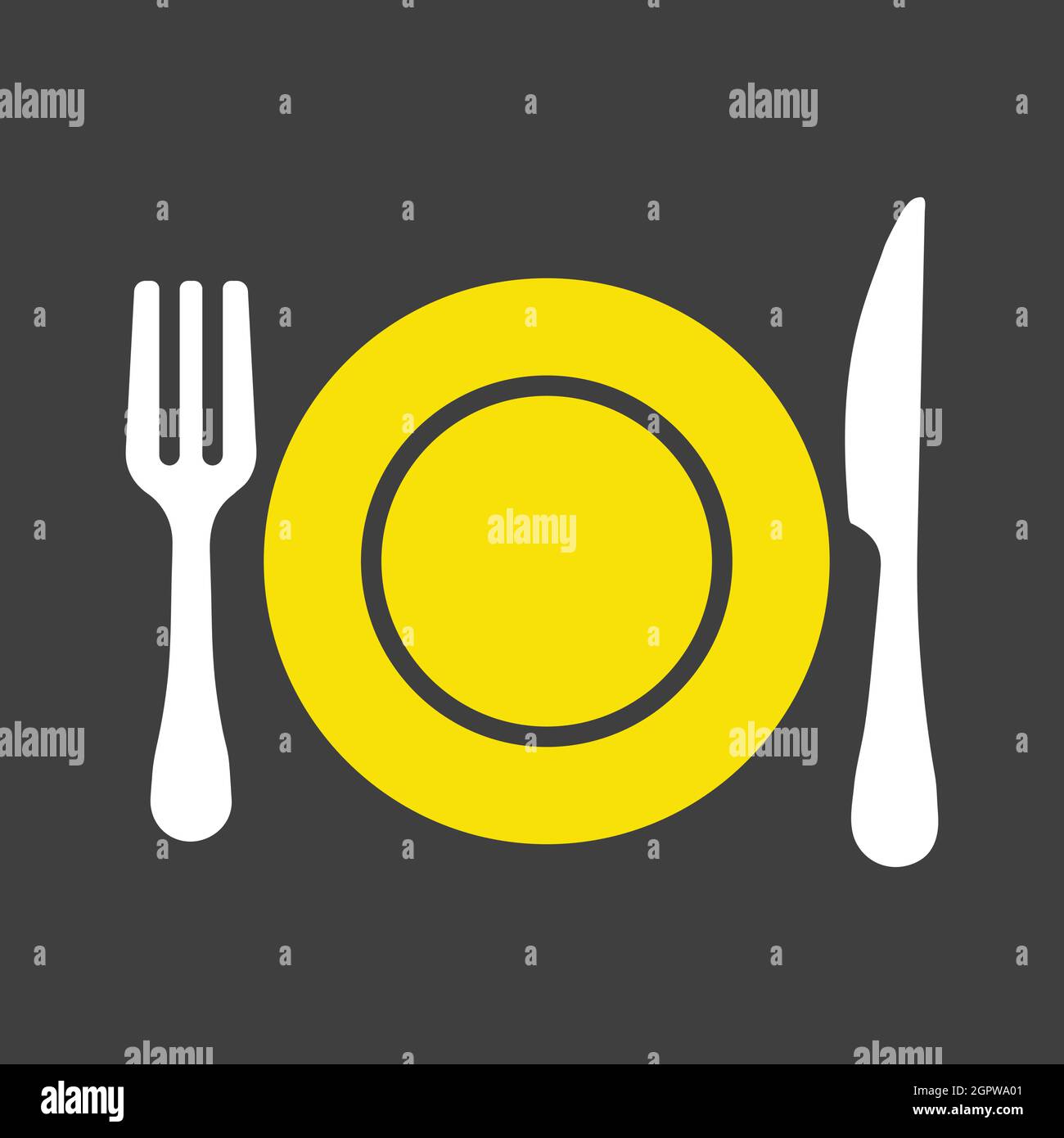Dinner plate, knife and fork vector glyph icon. Graph symbol for ...