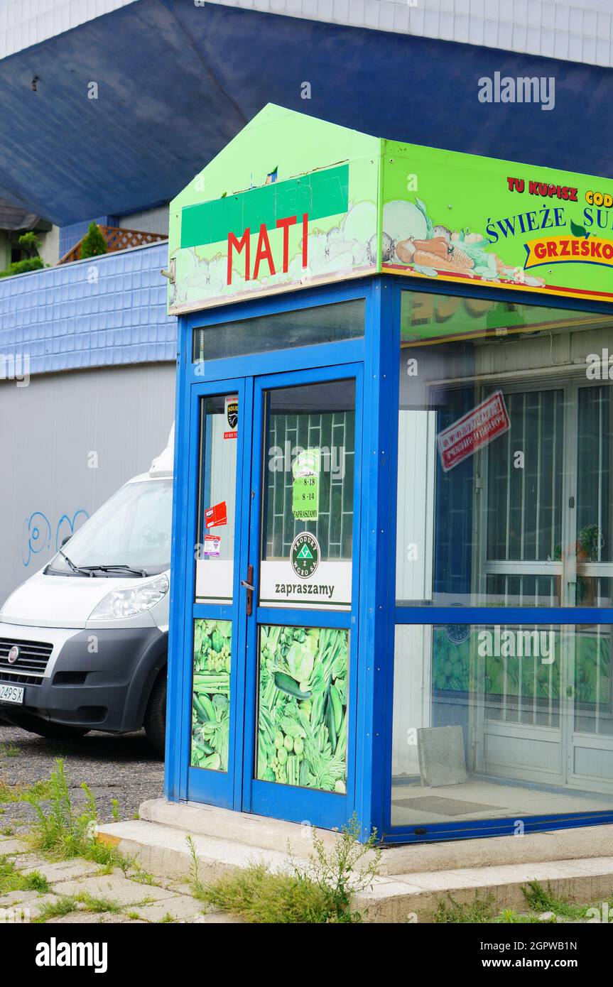 POZNAN, POLAND - Jul 14, 2017: the Front entrance of a small Mati ...