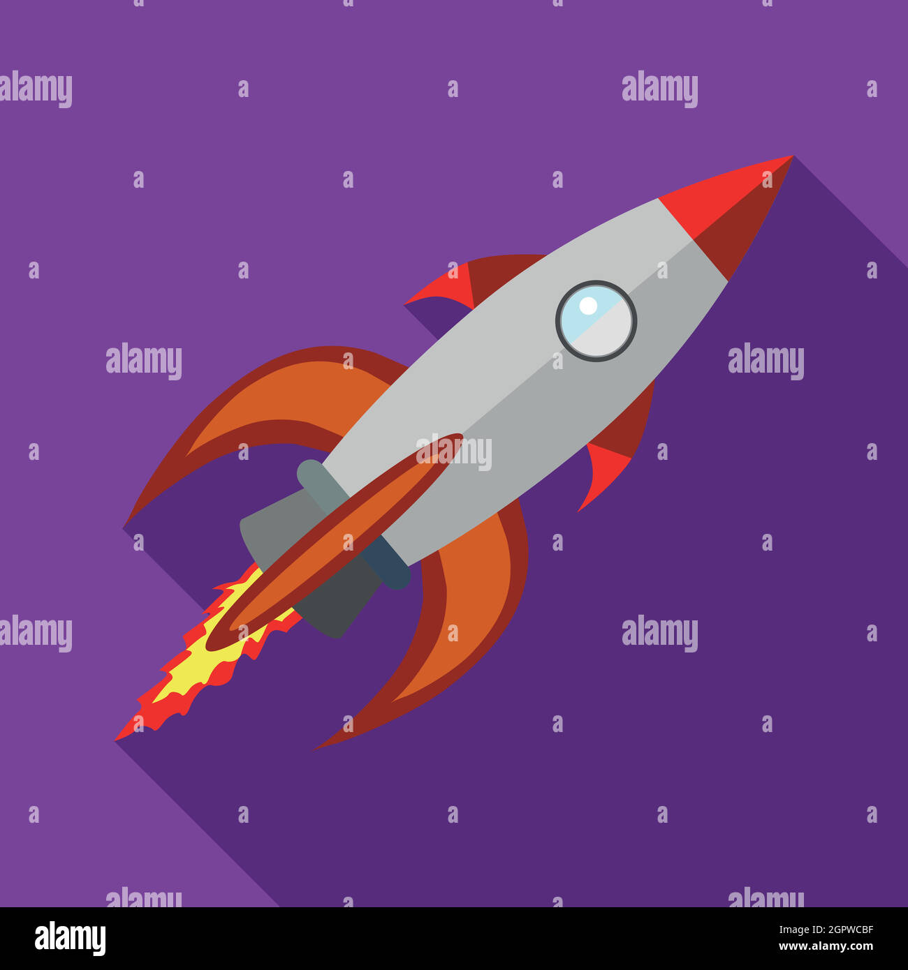 Rocket with flame icon in flat style Stock Vector Image & Art - Alamy