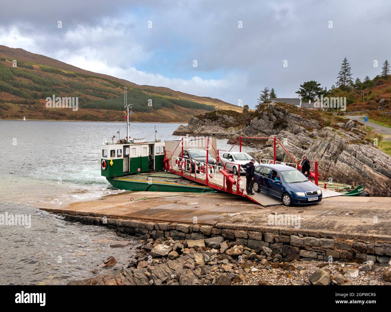 GLENELG KYLE RHEA SCOTLAND GLENACHULISH FERRY CAR LEAVING THE FERRY ON ...