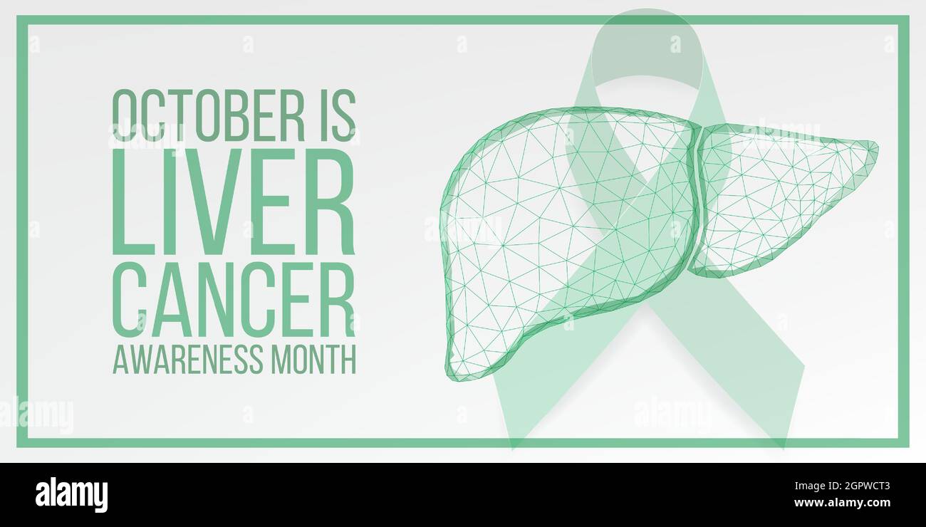 Liver Cancer Awareness Month concept. Banner with emerald green ribbon ...
