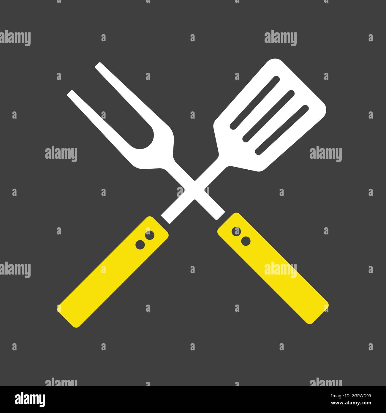 Big fork and spatula vector glyph icon. Kitchen appliance. Graph symbol ...