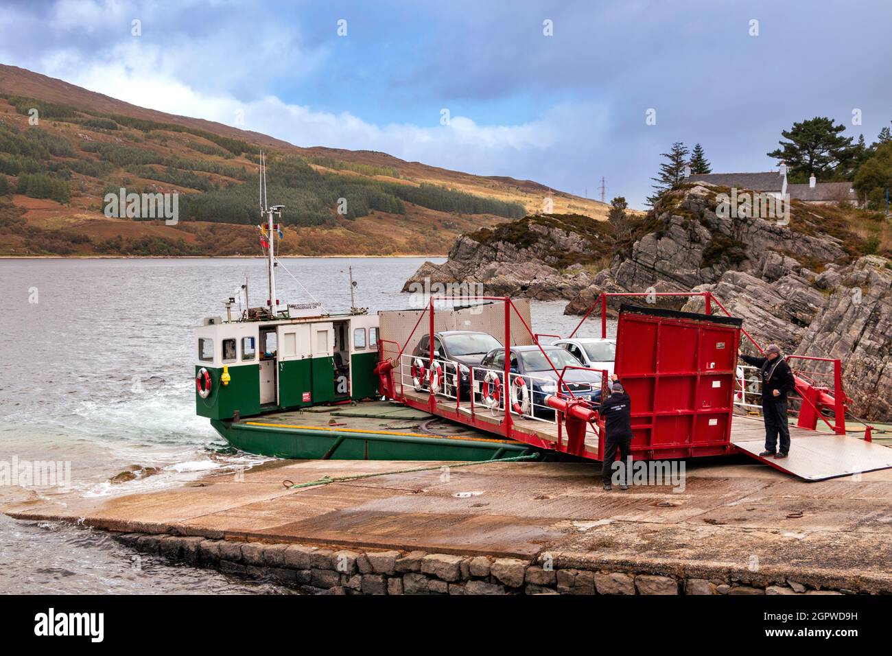 GLENELG KYLE RHEA SCOTLAND GLENACHULISH FERRY LOWERING THE RAMPS ON THE ...