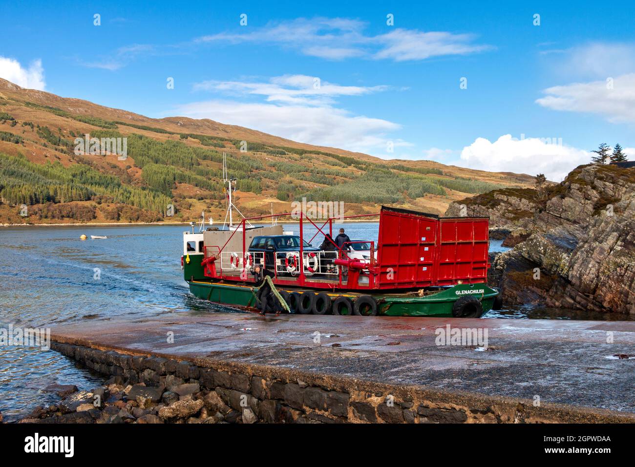 GLENELG KYLE RHEA SCOTLAND GLENACHULISH FERRY PREPARING TO SECURE THE ...