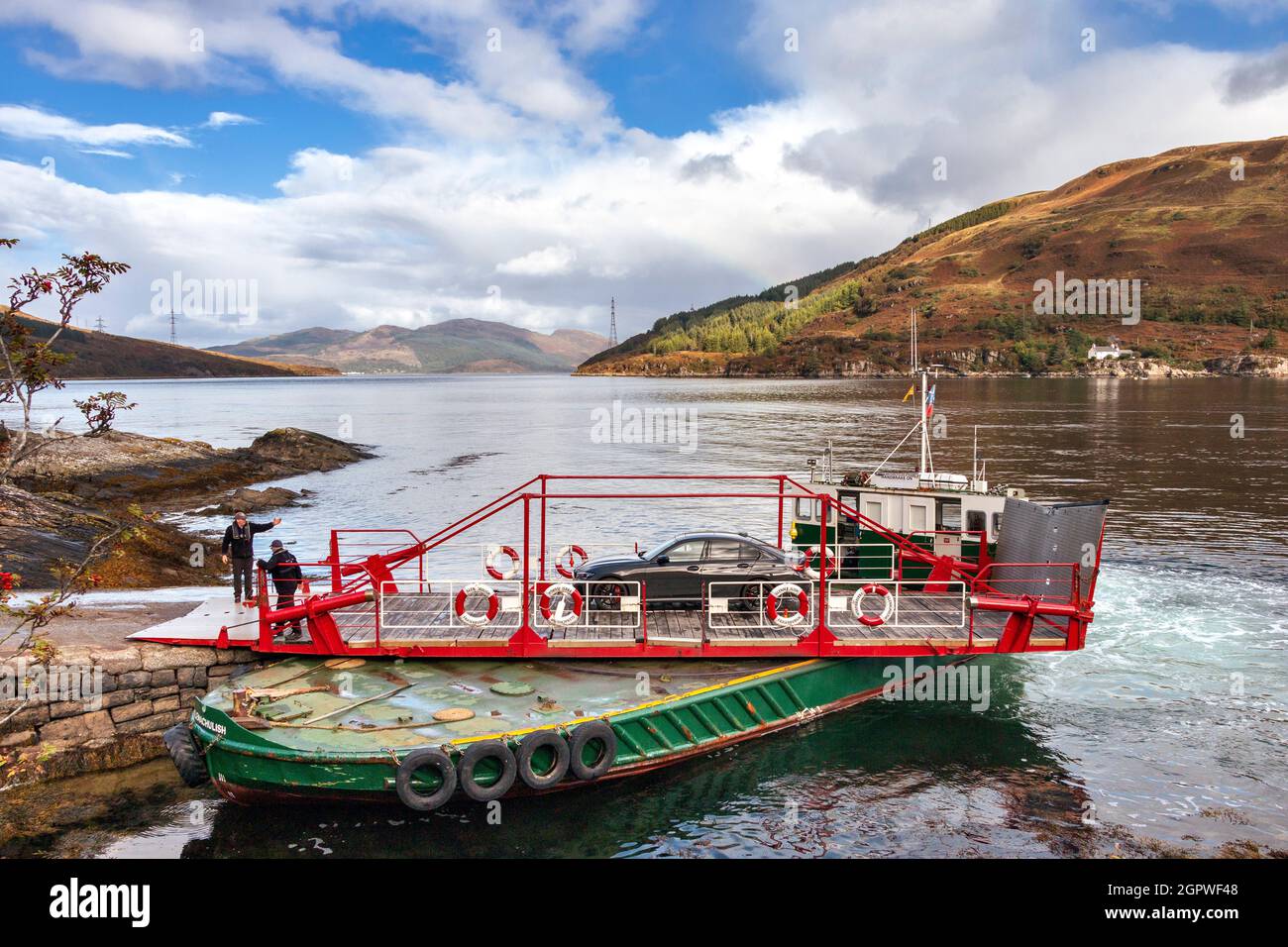 GLENELG KYLE RHEA SCOTLAND GLENACHULISH FERRY UNLOADING A CAR AT SKYE ...