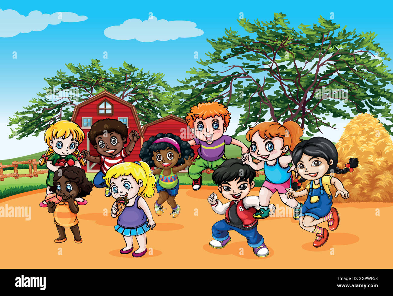 Children dancing in the farm Stock Vector Image & Art - Alamy