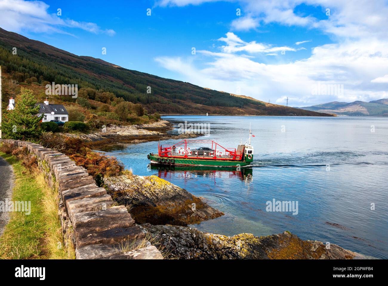 GLENELG KYLE RHEA SCOTLAND GLENACHULISH FERRY VIEW OF BOAT FROM ROAD ...