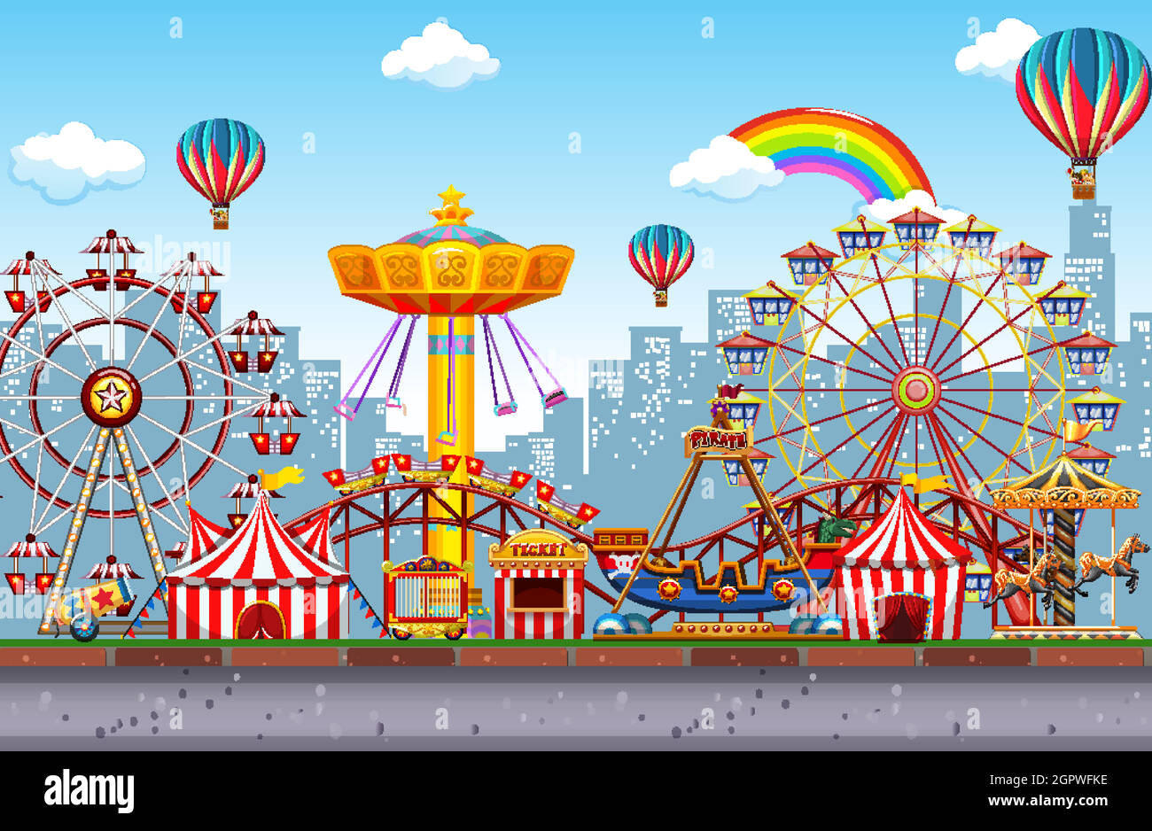 Themepark scene with many rides in the city Stock Vector Image & Art ...