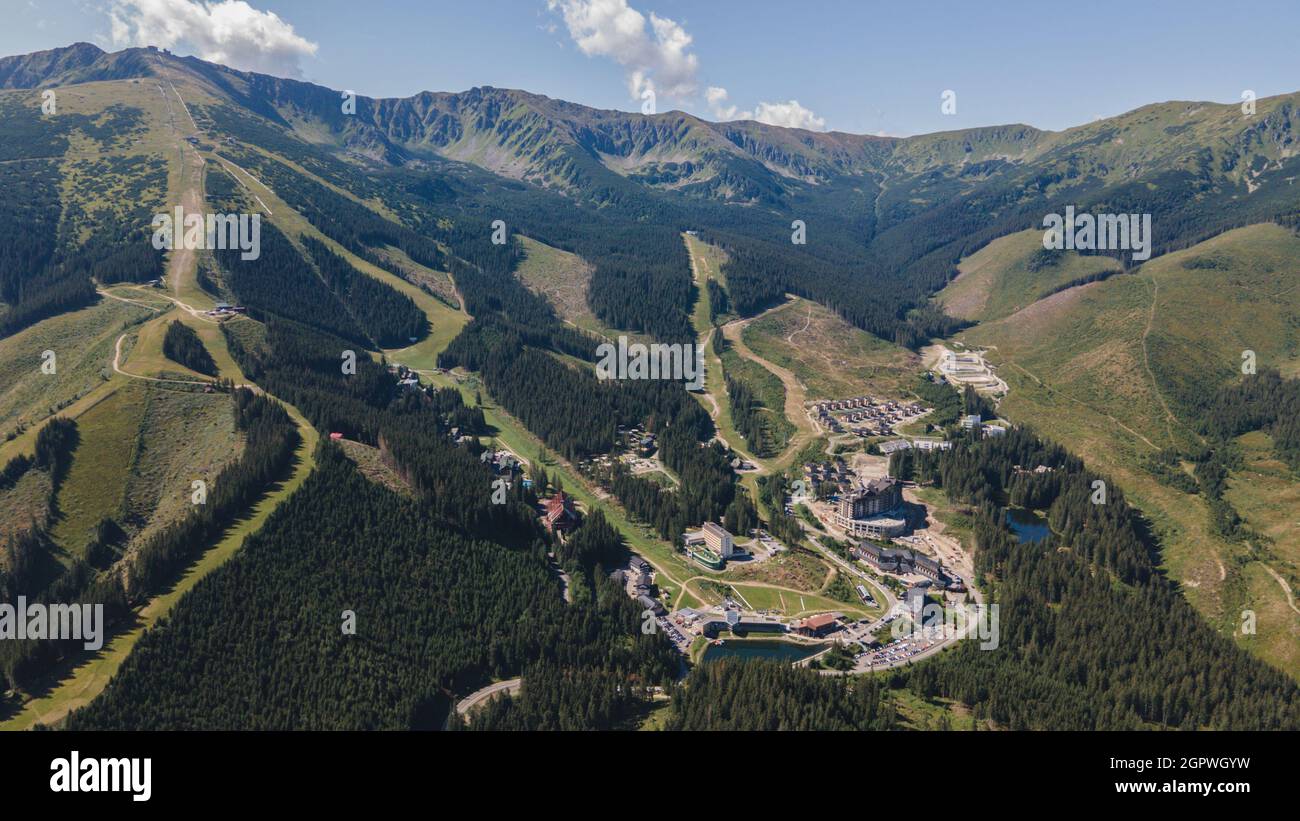 Aerial view of the Jasna recreation center in Demanovska Dolina in ...