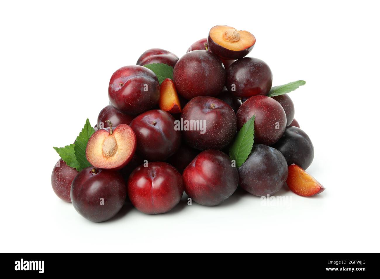 Bunch of plums, isolated on white background Stock Photo - Alamy