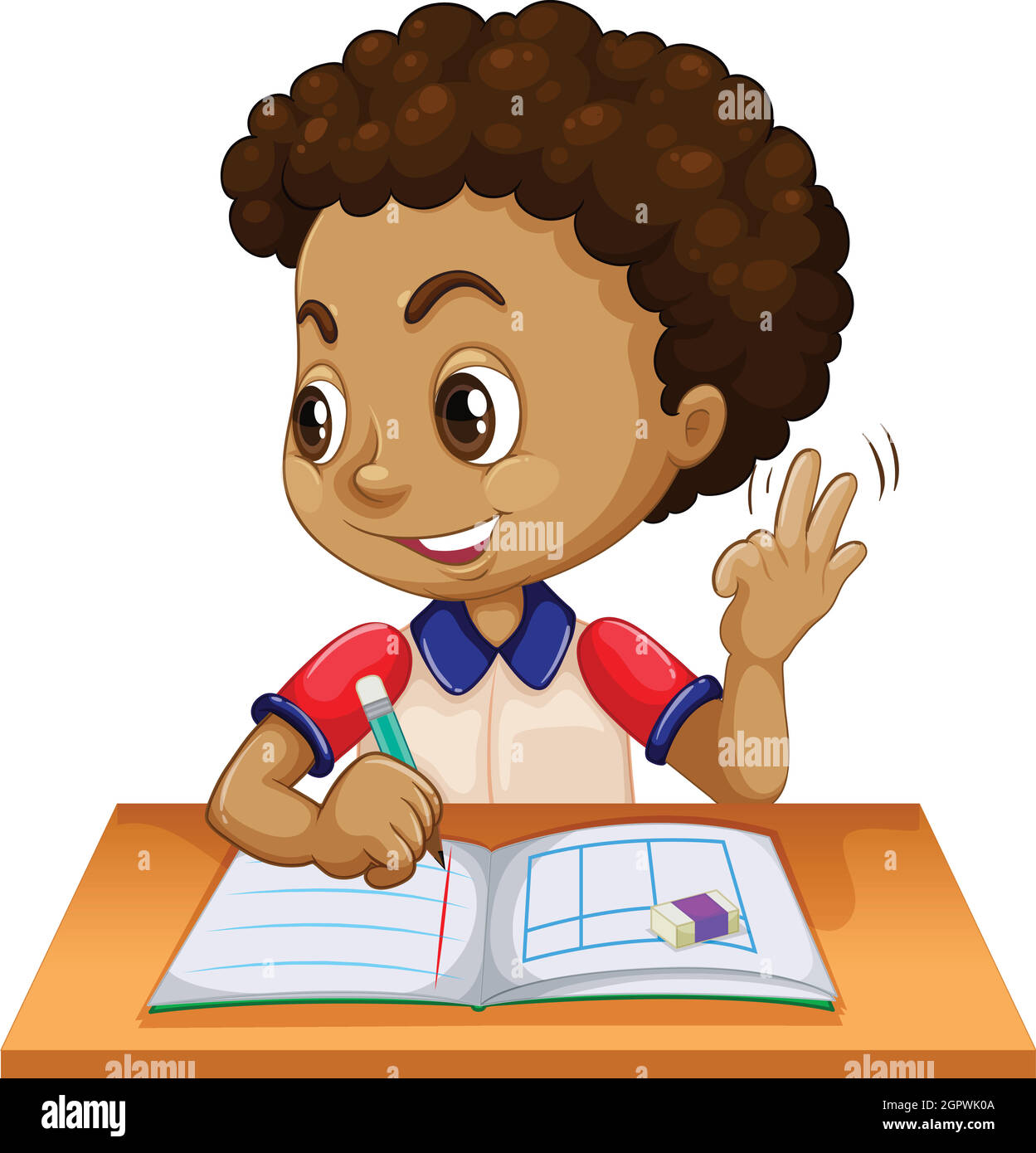 Young boy studying at desk Stock Vector Image & Art - Alamy