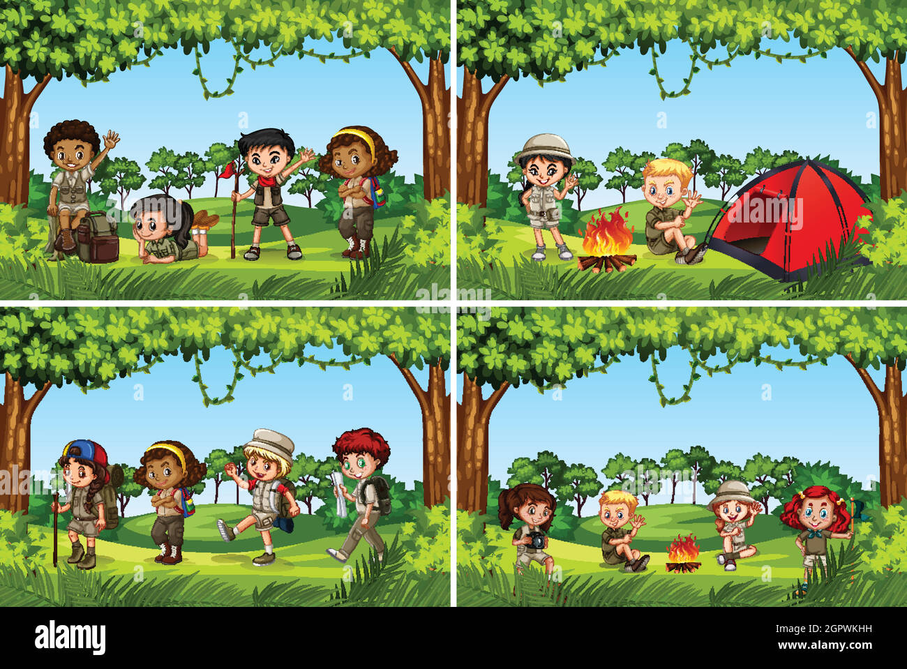 Set of camping kids Stock Vector Image & Art - Alamy