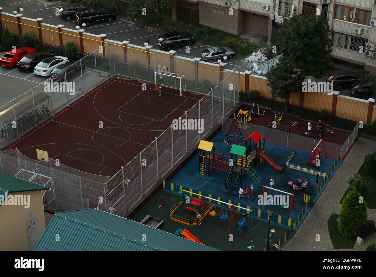 Modern playground with children in evening, above view Stock Photo - Alamy