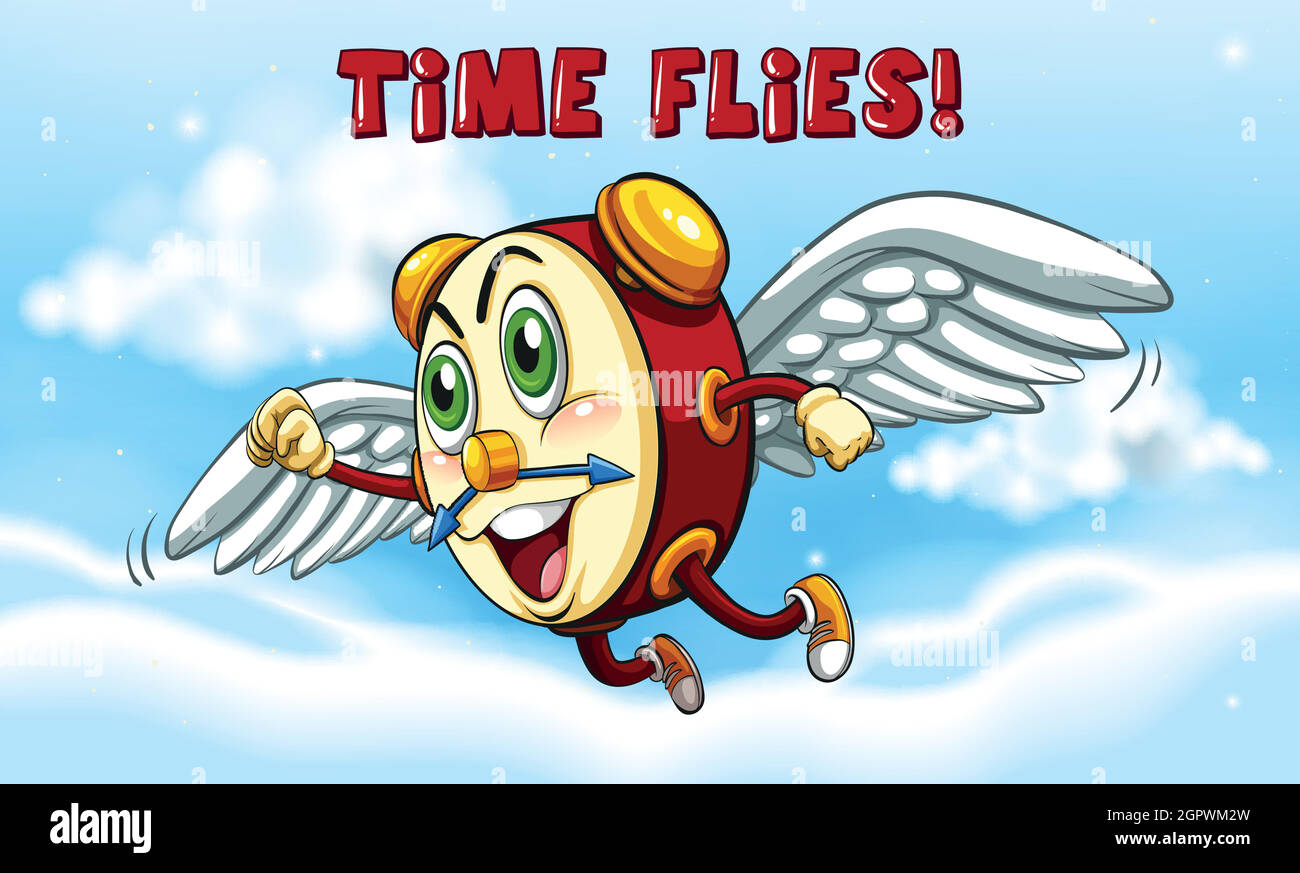 Clock flying in in sky Stock Vector Image & Art - Alamy