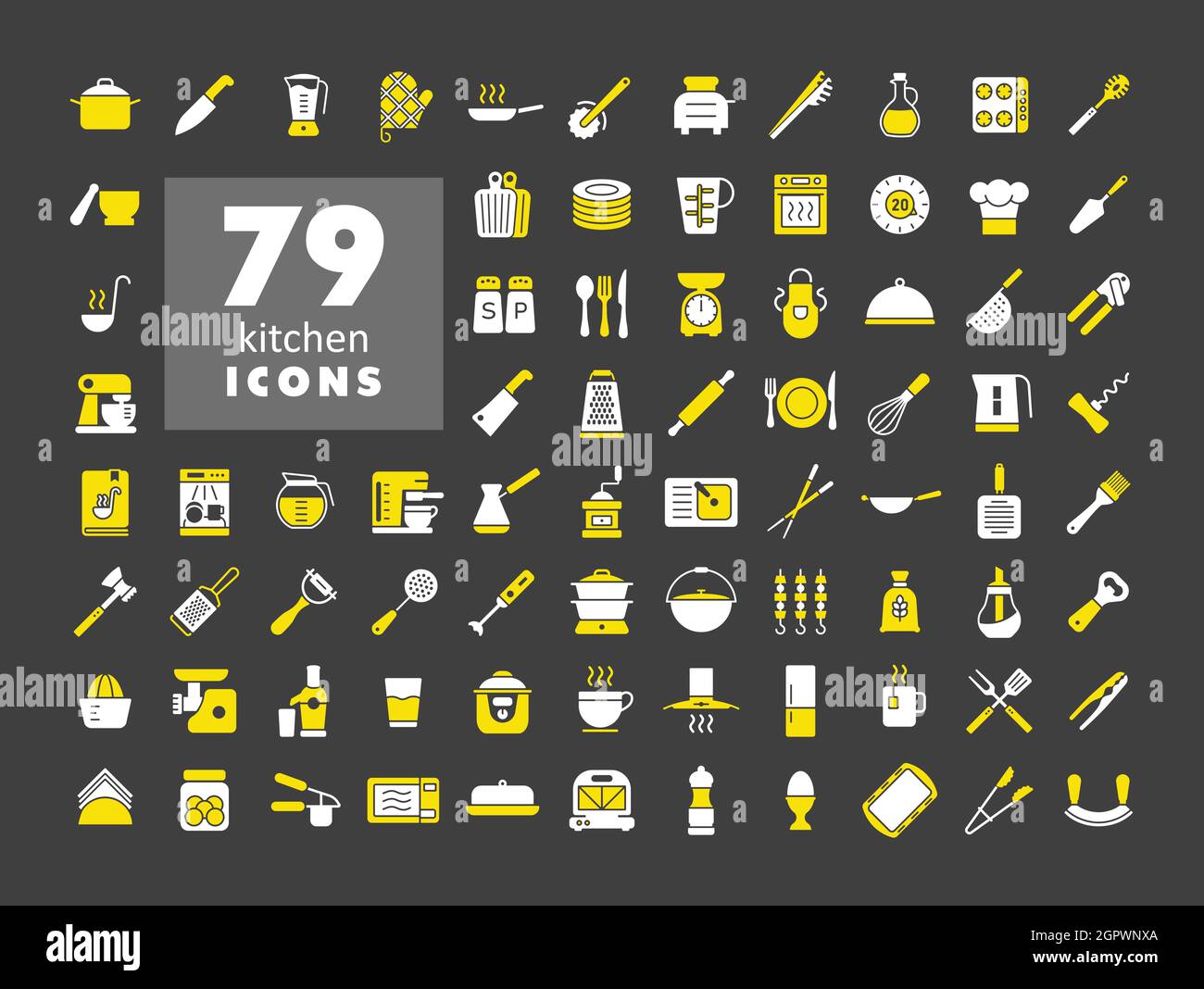 Cooking and kitchen vector glyph icons set. Graph symbol for cooking ...