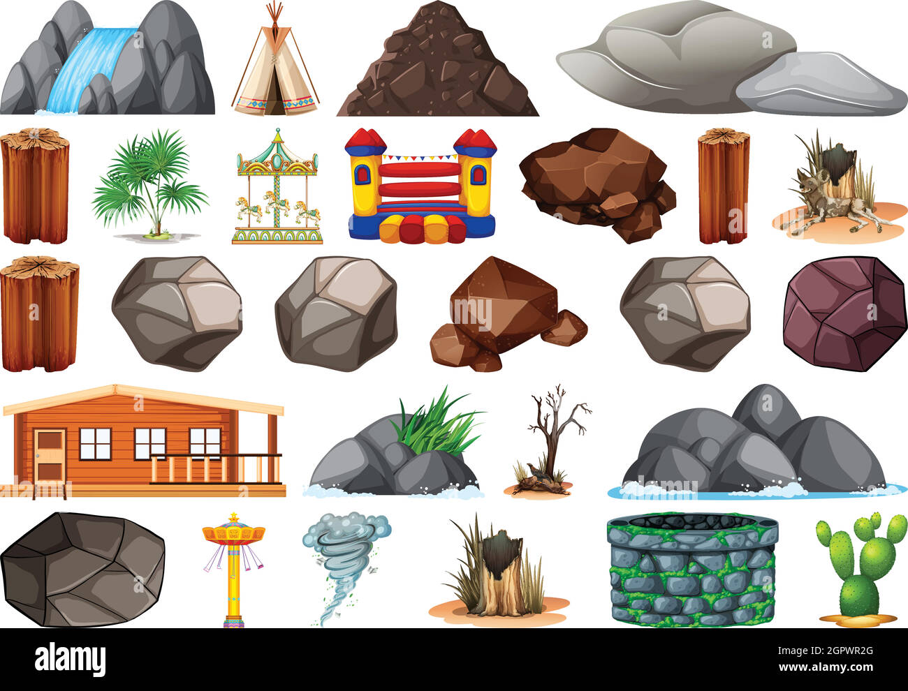 Collection of outdoor nature themed objects and plant elements Stock ...