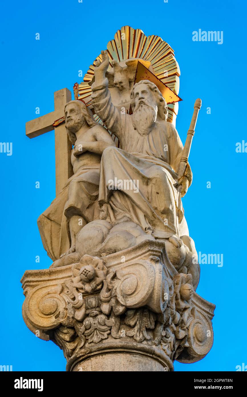Detail of column with statue of Abraham and Isaac in front of Roman ...