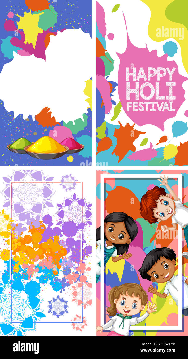 Four background design with happy holi festival theme Stock Vector ...