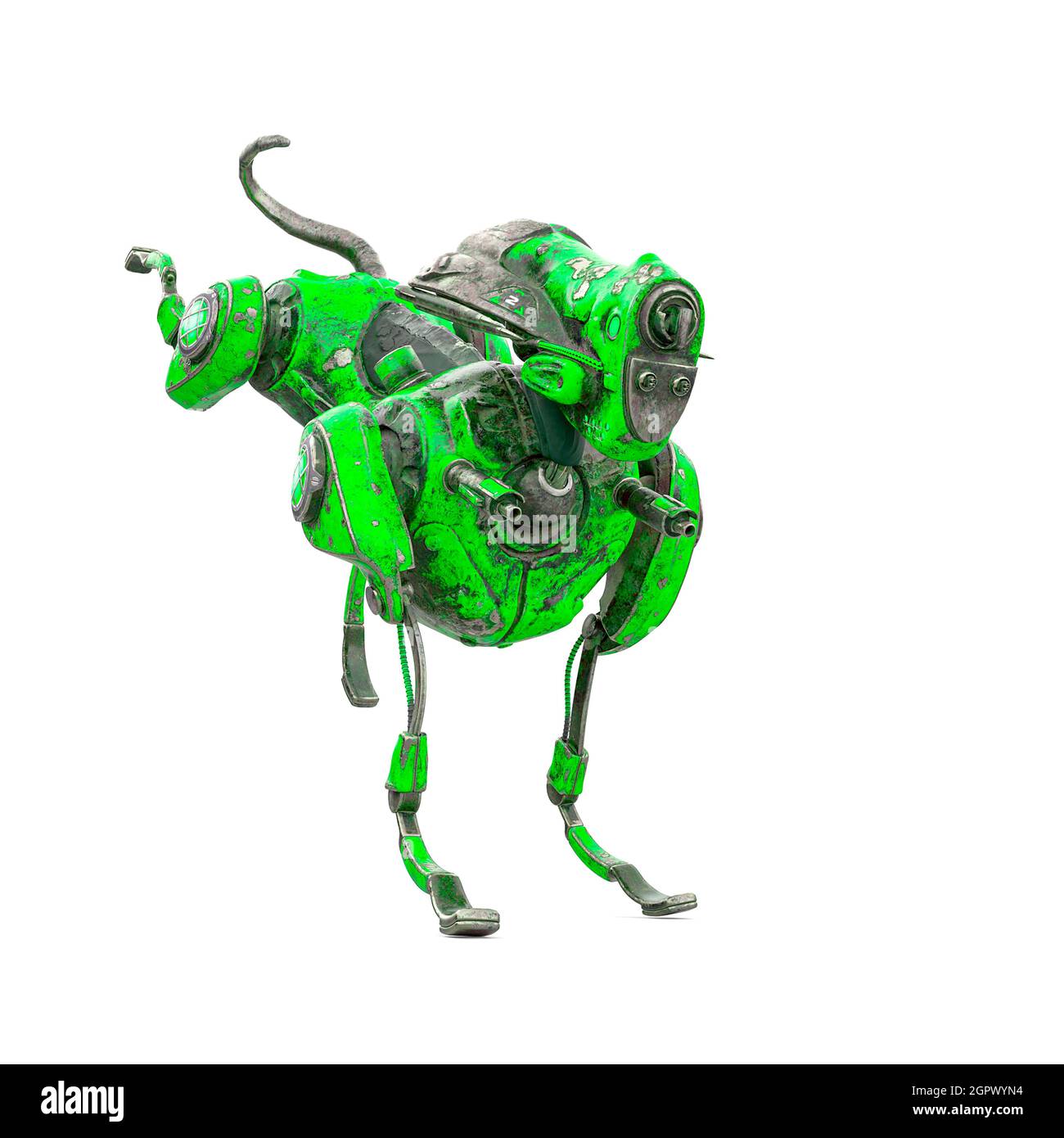 cyber watchman dog is landing after jump, 3d illustration Stock Photo ...