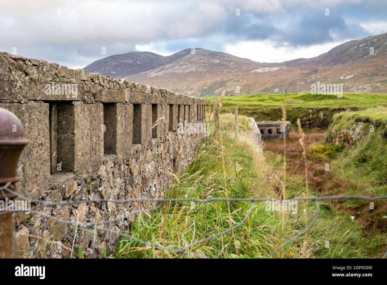 The ruins of Lenan Head fort at the north coast of County Donegal ...