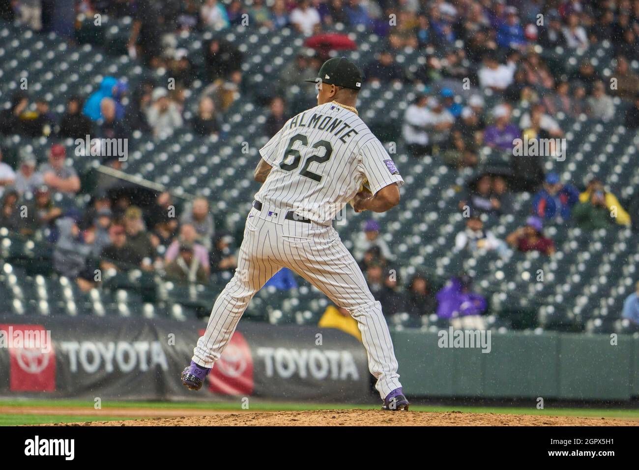 September 29 2021: Colorado pitcher Yency Almonte (52) throws a pitch ...