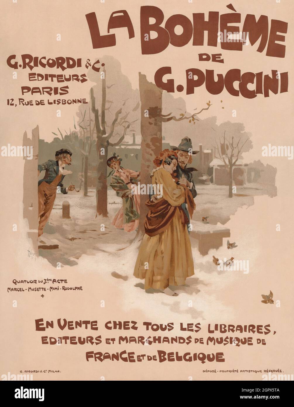 Poster for the opera La Bohème by Giacomo Puccini, 1895. Private ...