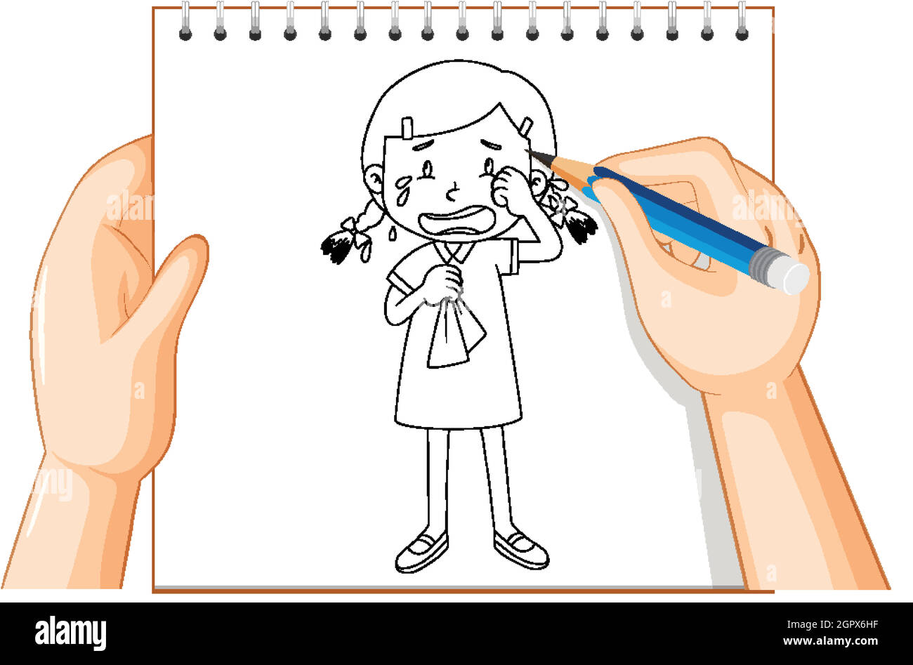 Hand writing of girl crying outline Stock Vector Image & Art - Alamy