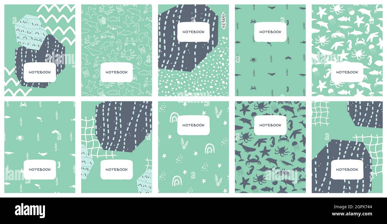 Big set of modern abstract covers designs of sea ocean themes. Blue ...