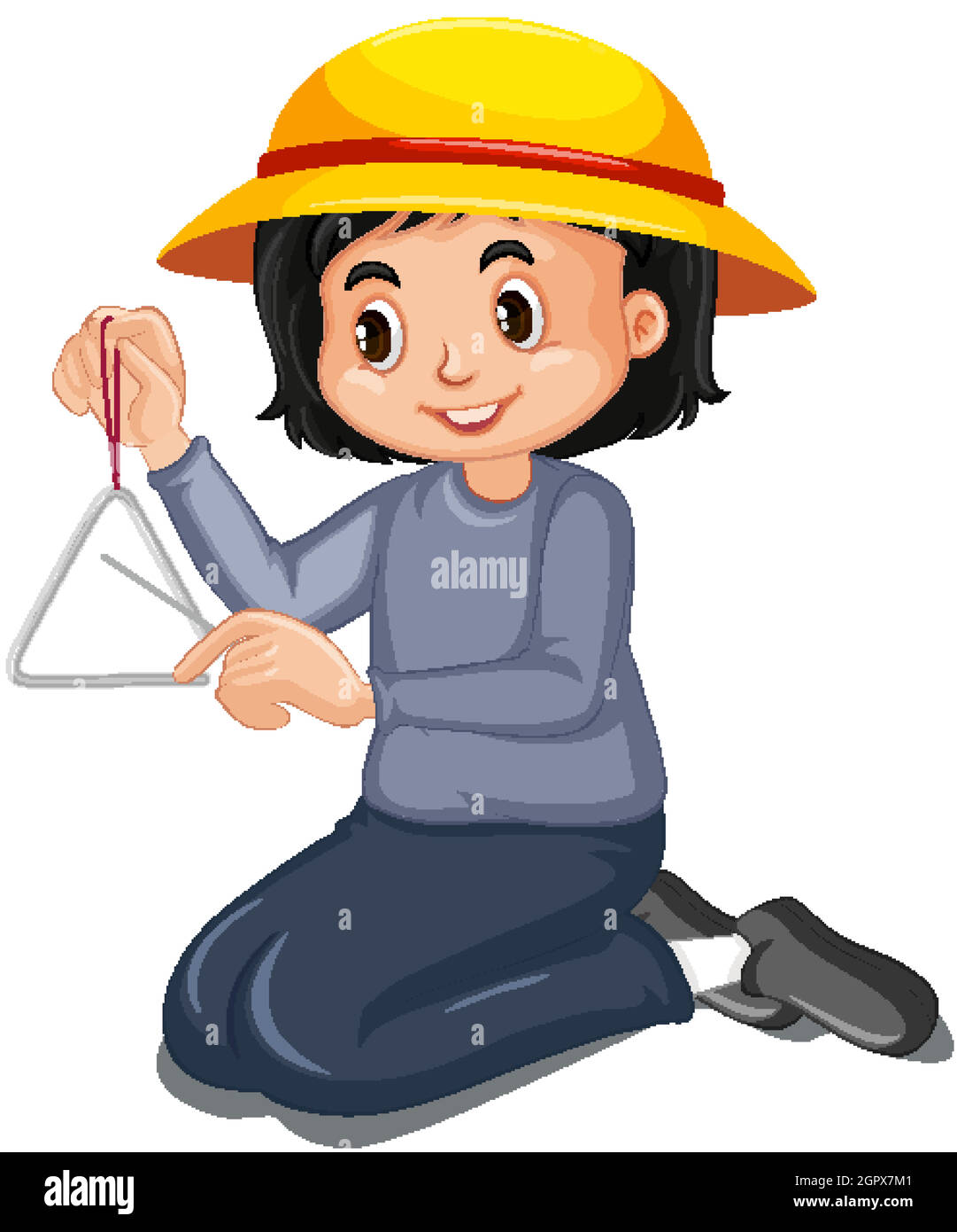 Happy girl playing triangle on white background Stock Vector Image ...