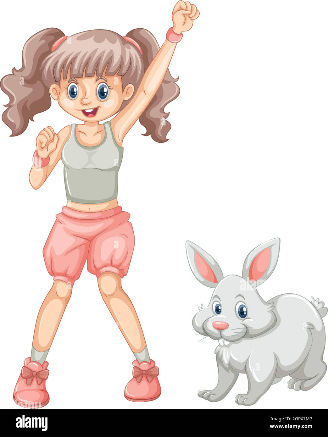 Cute girl and white rabbit Stock Vector Image & Art - Alamy