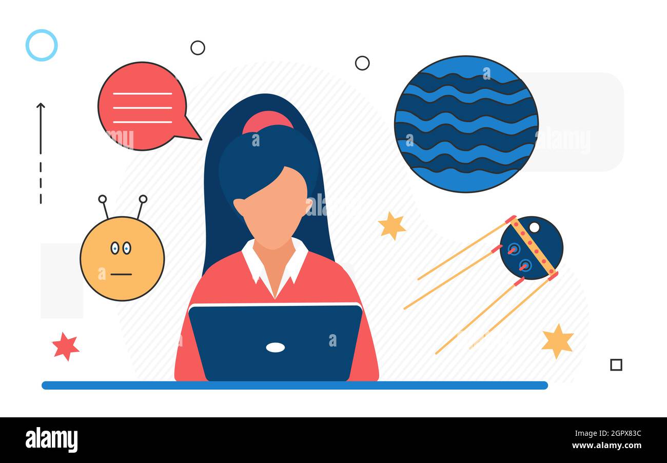 Space science research, astronomy vector illustration. Cartoon ...