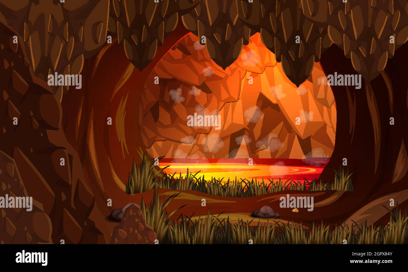 Infernal dark cave with lava scene Stock Vector Image & Art - Alamy