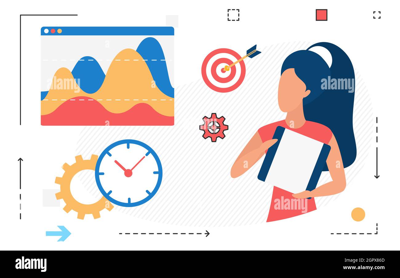 Businesswoman working with wave digital graph in abstract dashboard ...