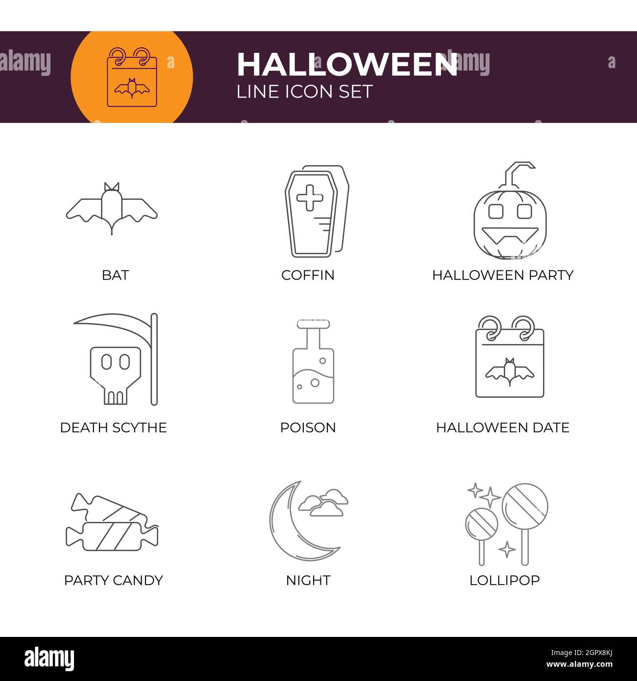 Halloween Line Icon Set Vector Template. EPS File. Customizable Stroke ...