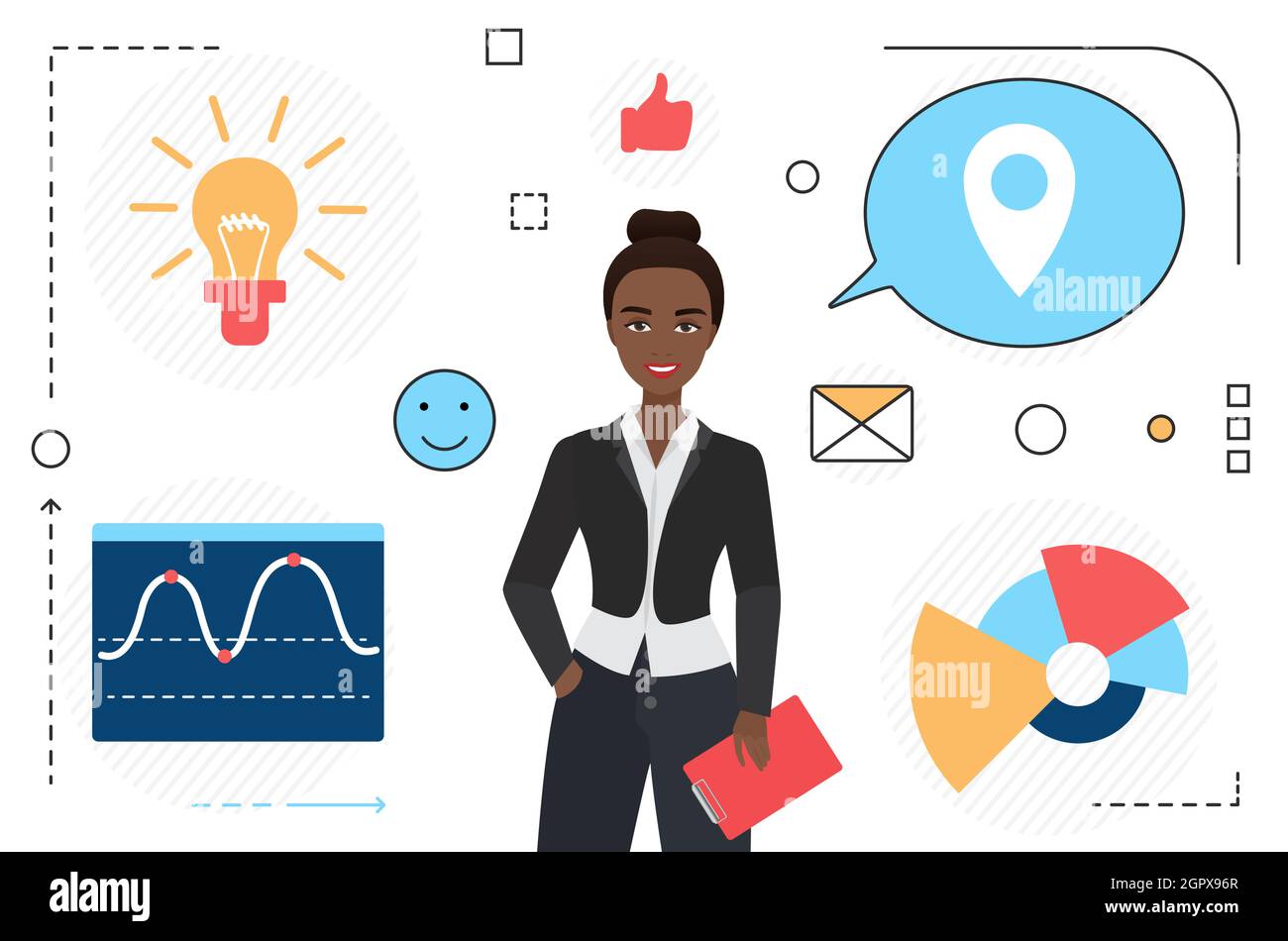 Businesswoman using financial data analytics technology vector ...