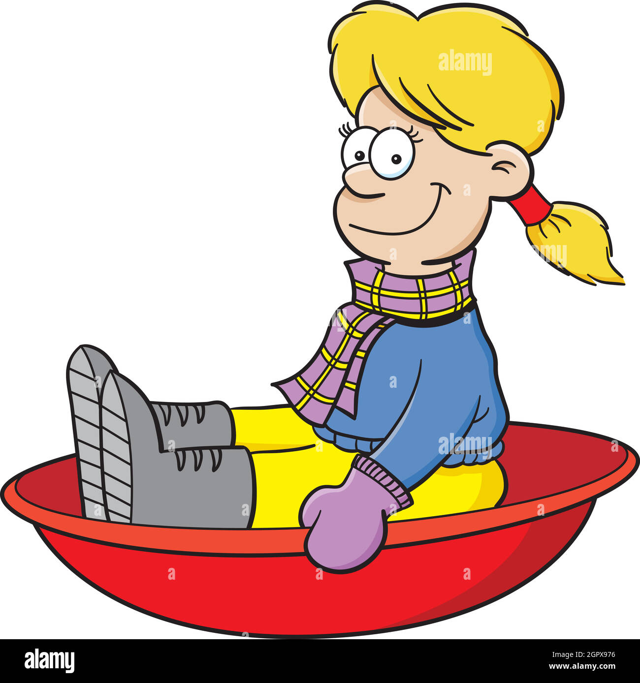Cartoon illustration of a girl on a sled Stock Vector Image & Art - Alamy