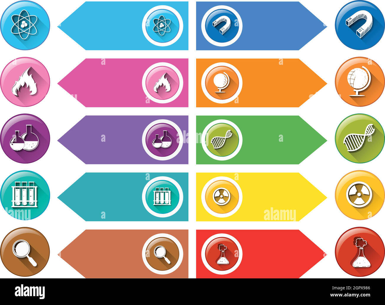Science icons on colorful labels Stock Vector Image & Art - Alamy