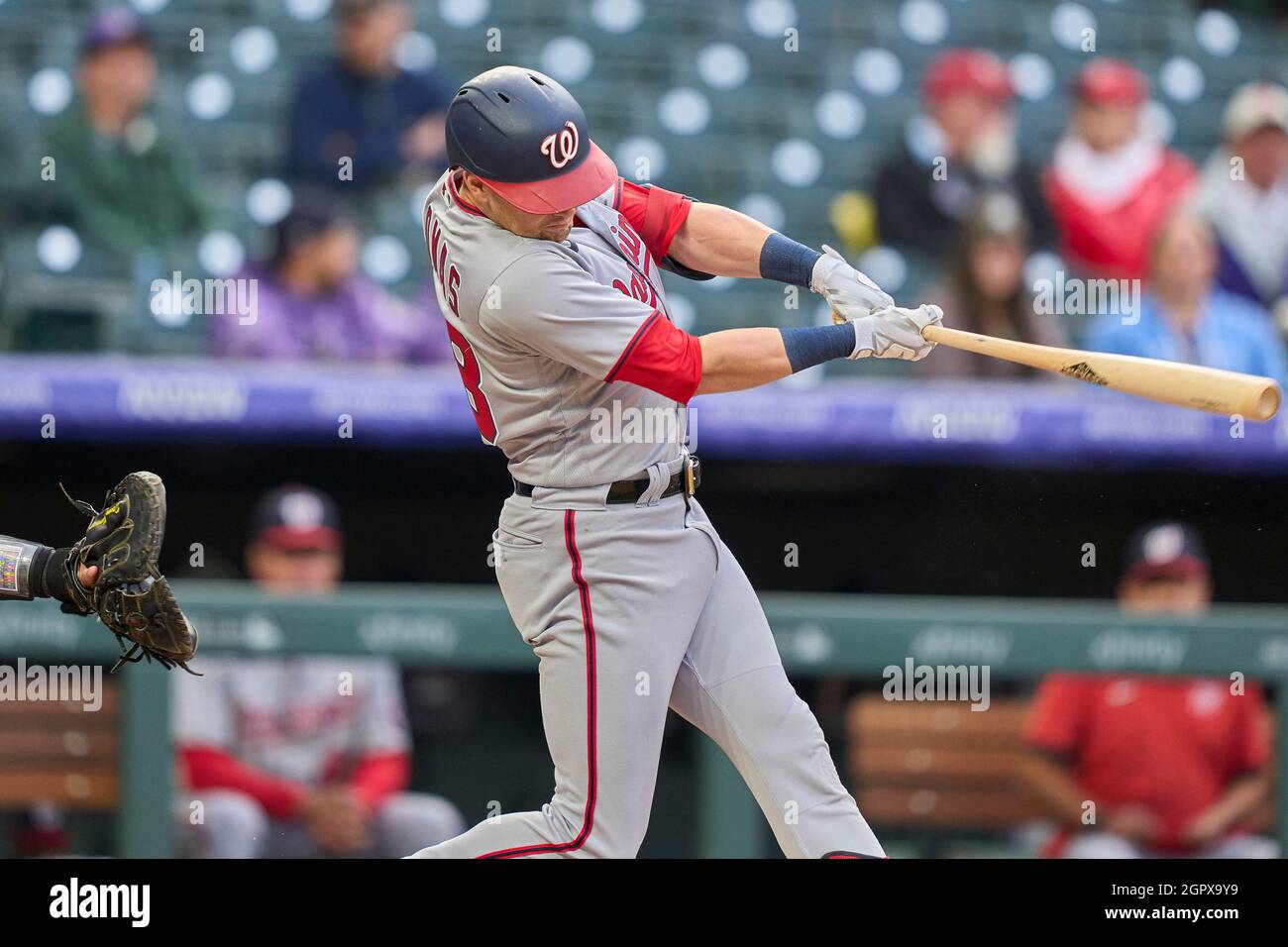 Denver CO, USA. 29th Sep, 2021. Washington center fielder Lane Thomas ...