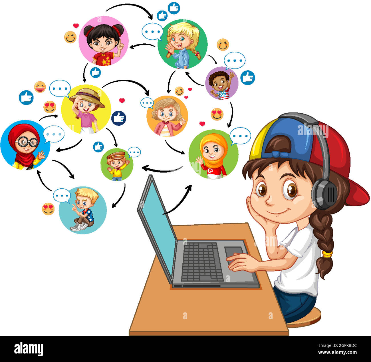 A girl using laptop for communicate video conference with friends on ...