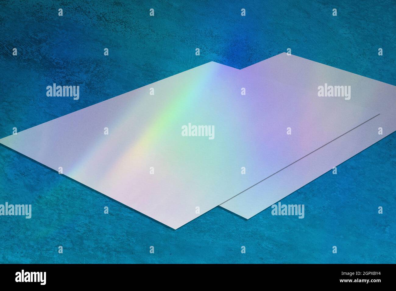 Two empty horizontal rectangle poster mockup on mint blue background ...