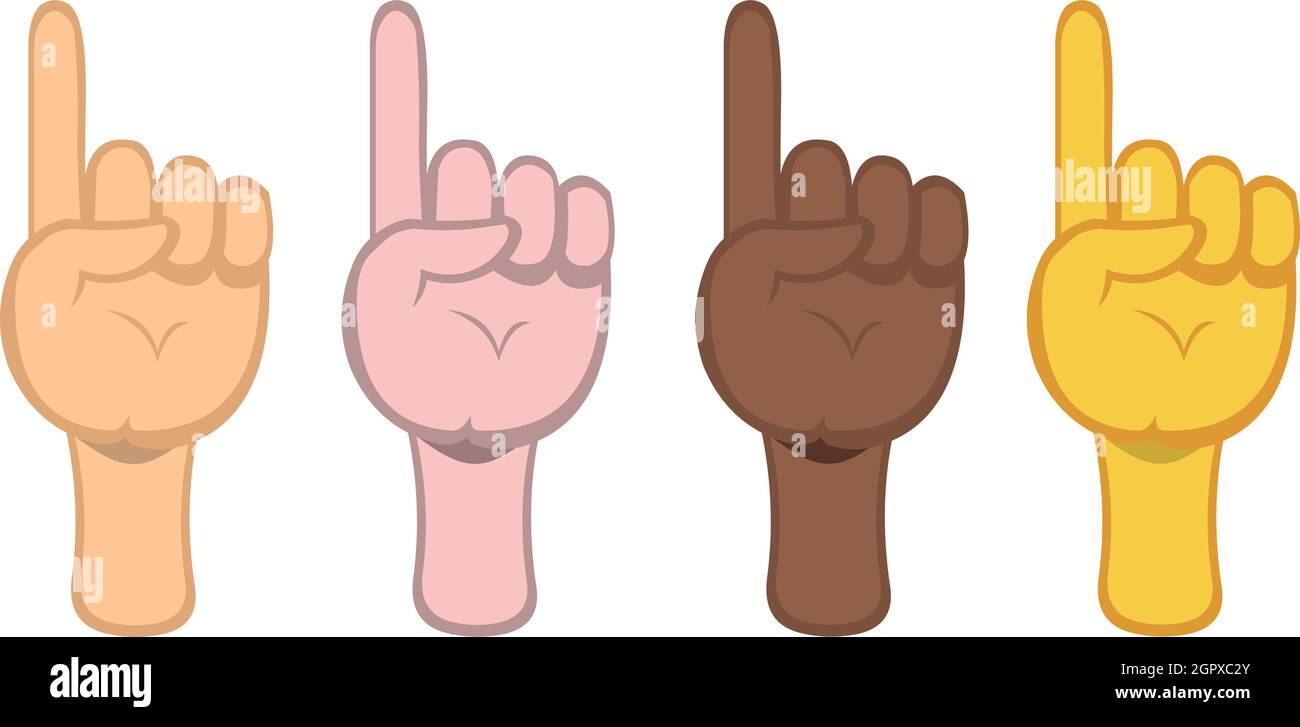 Vector illustration of emoticons of hands of different colors pointing ...