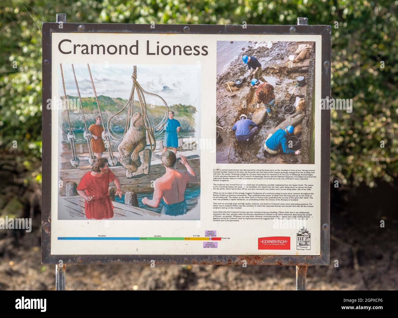Historical information sign at Cramond, Edinburgh, Scotland, UK Stock ...